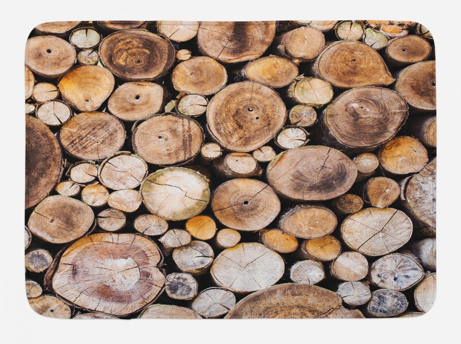 Rustic Bath Mat, Wooden Logs Background Circular Shaped Oak Tree Life ...