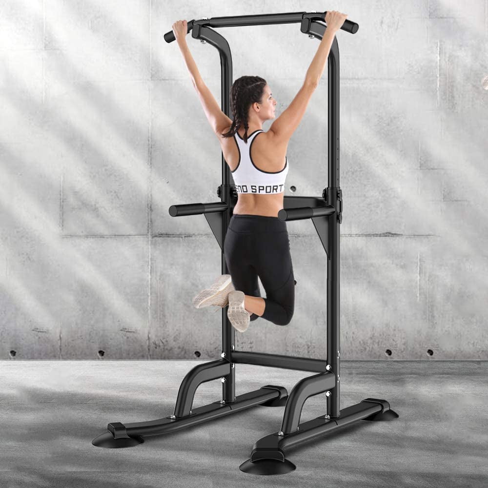 Sogespower Adjustable 82.7H Pull Up Bar Power Tower Dip Stands Multifunctional Fitness Station For Home 38.6L X 32.3W X 65.0~82.7H