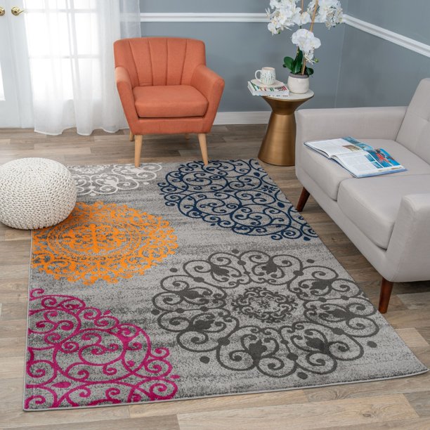 Modern Contemporary Floral Multi 5'3" x 7'3" Indoor Area Rug - Walmart ...