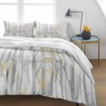 4 Piece Duvet Cover Set Cal king, Gray Branches Golden Leaves Gradient ...