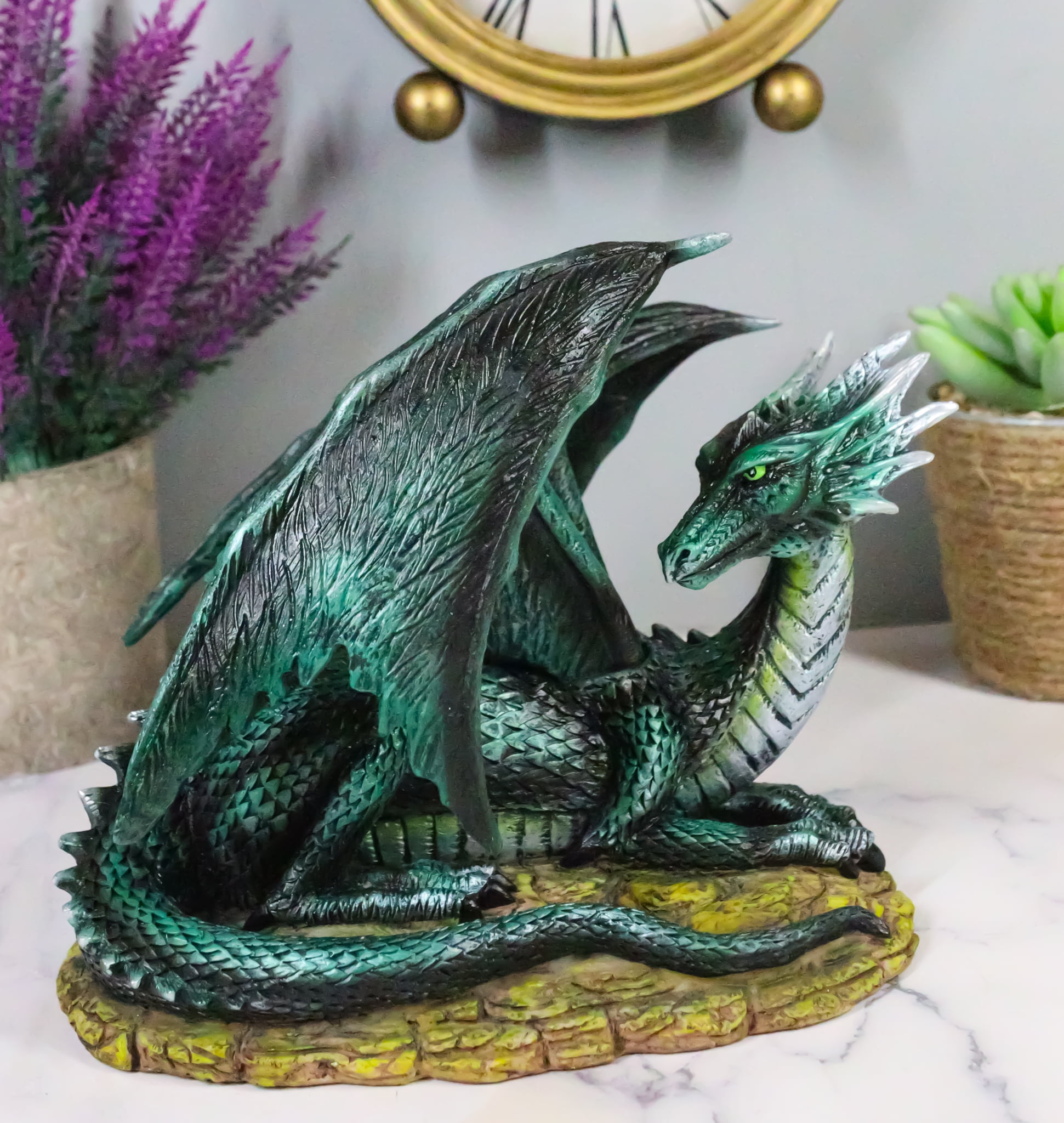 Legendary Horned Dark Green Scaled Dragon At Rest Figurine Dungeons ...