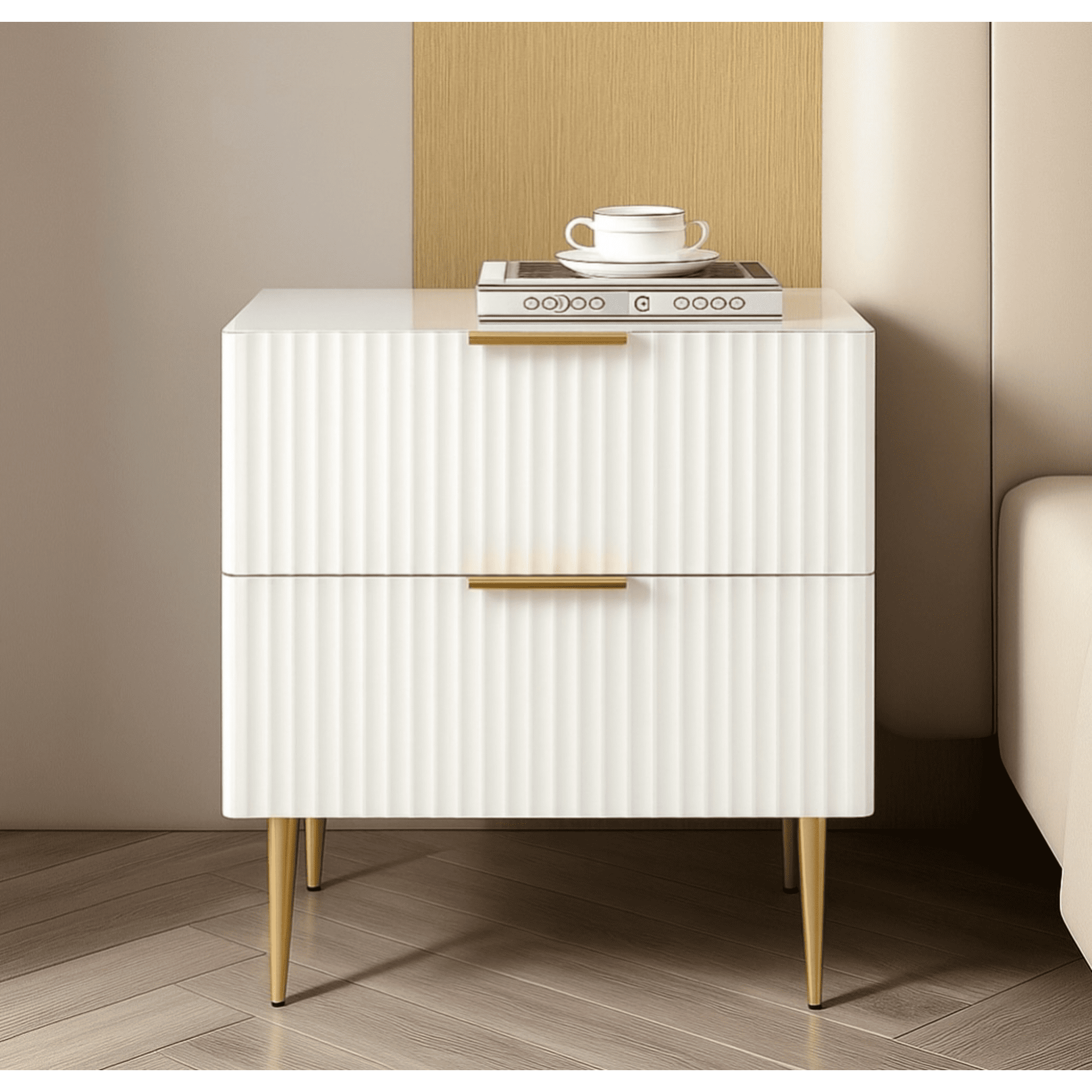 Click here for Gstone White Nightstand With 2 Fluted Drawers - Mo... prices