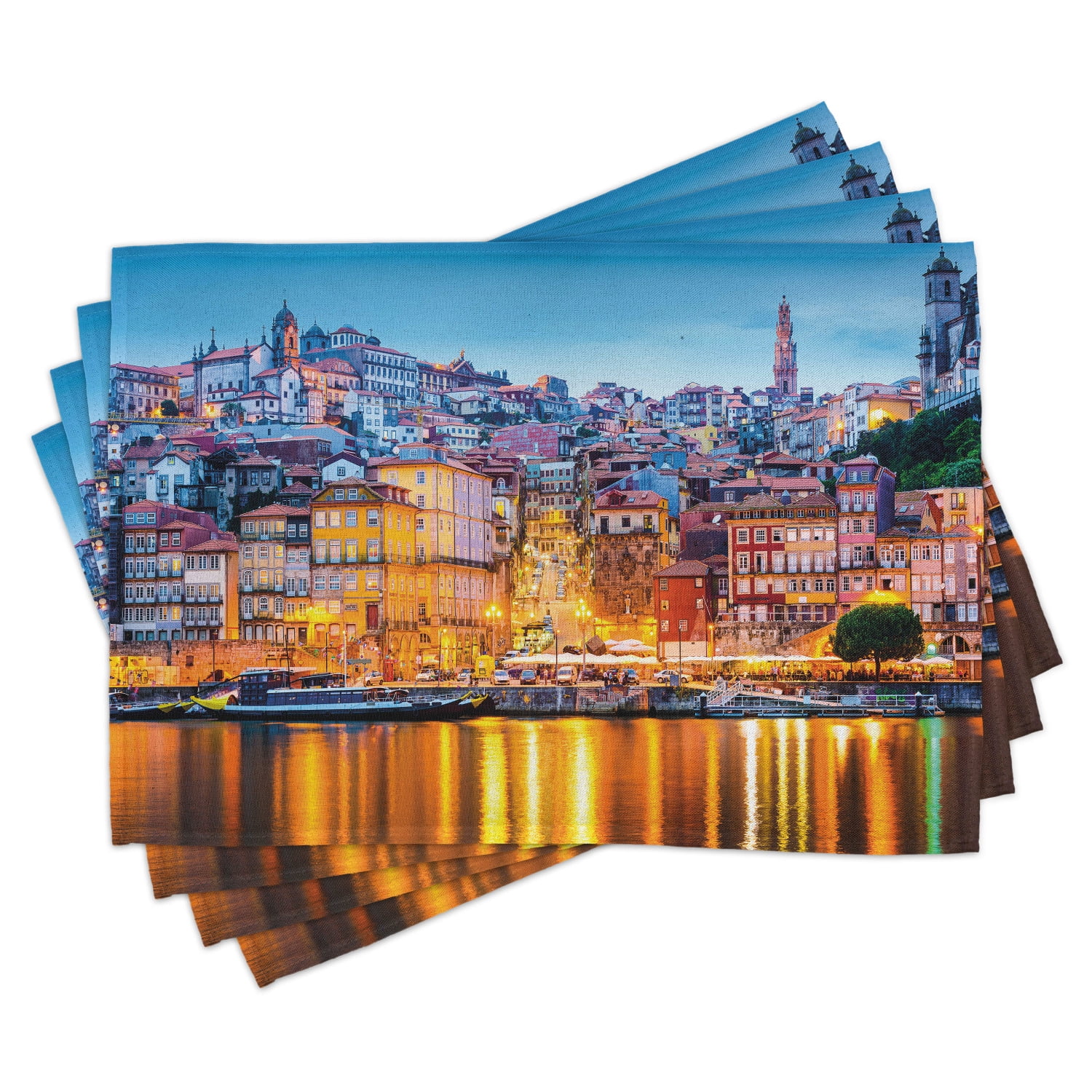 Ambesonne European Place Mats Set of 4, Medieval Town Coast, Standard ...