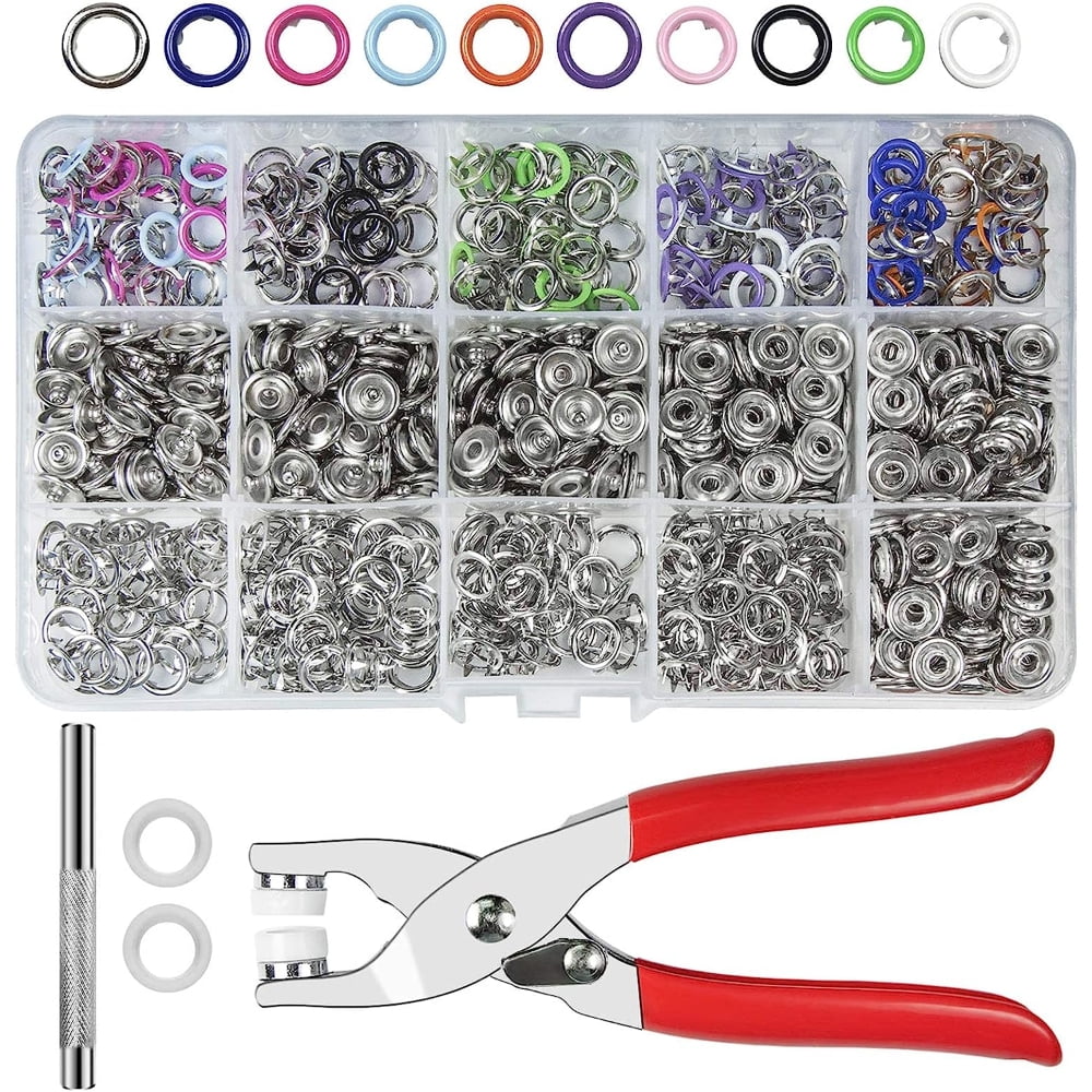PEACNNG Snap Button Fastener kit, 200 Sets 9.5mm Metal Snaps Buttons ...
