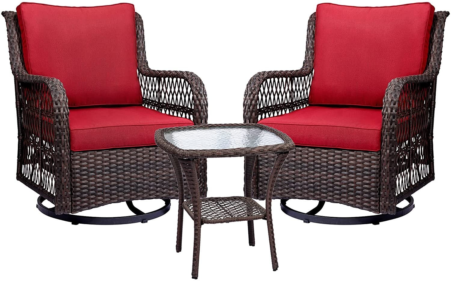 Dyesay 3 Pieces Outdoor Wicker Swivel Rocker Patio Set 360 Degree