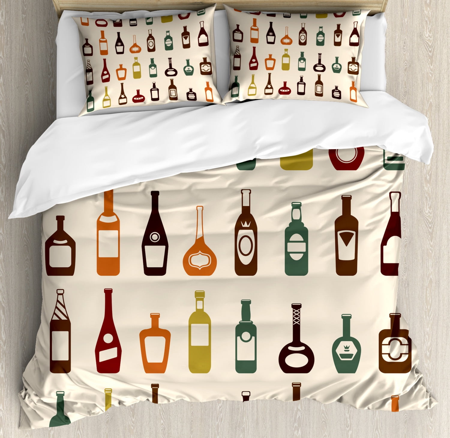 Alcohol Duvet Cover Set King Size, Bottles of Various Alcoholic Strong ...