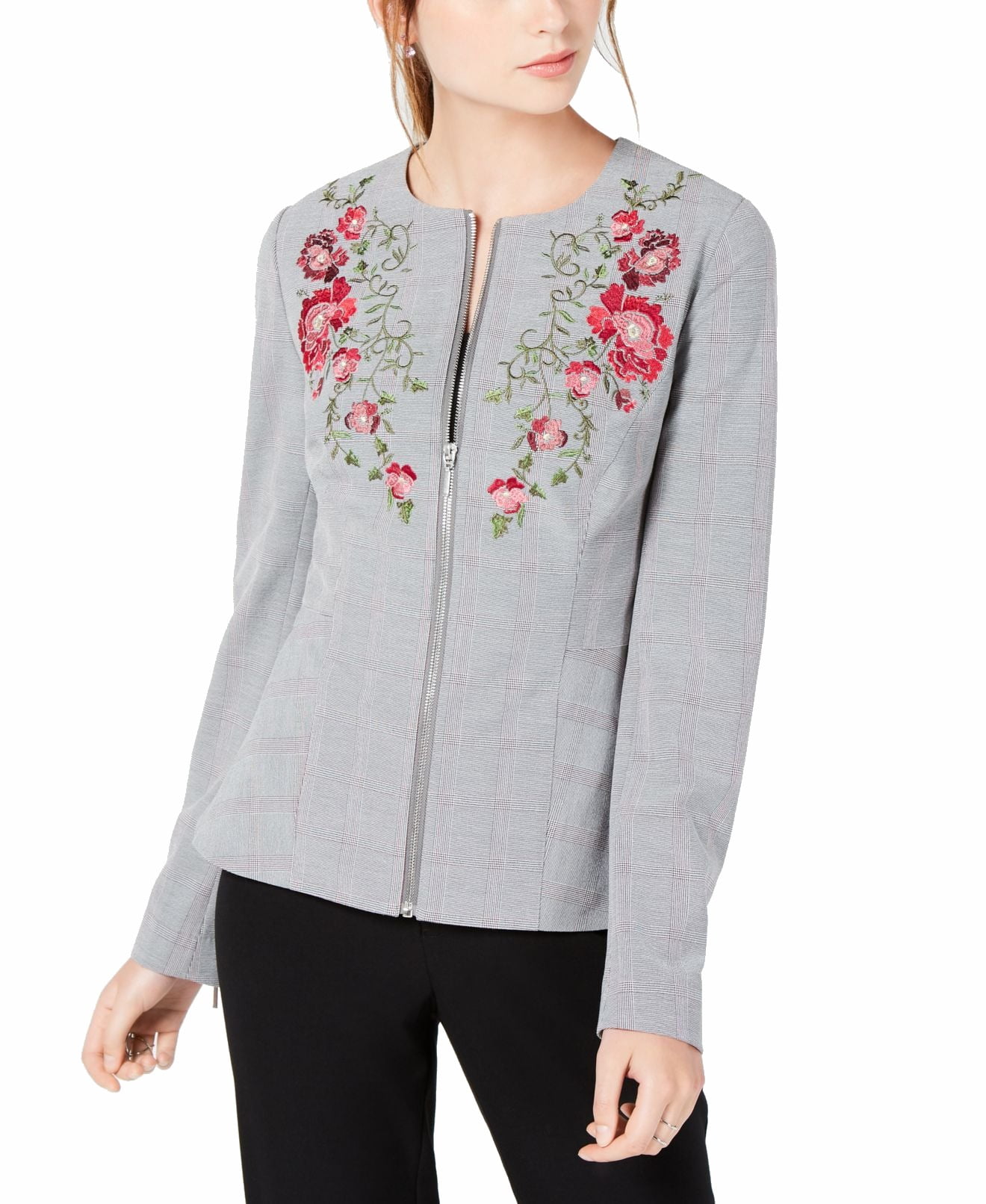 XOXO Clothing - Junior Zip Front Embroidered Floral Plaid Jacket XXL ...