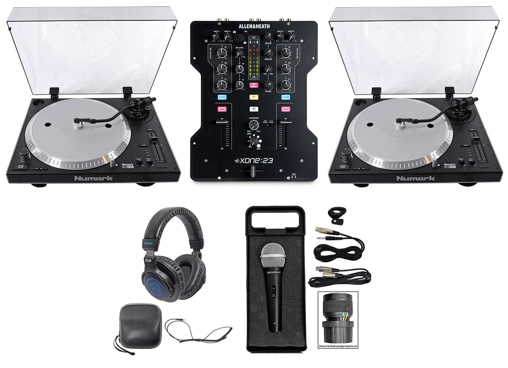 (2) Numark NTX1000 Direct Drive DJ Turntables+Allen & Heath Mixer ...