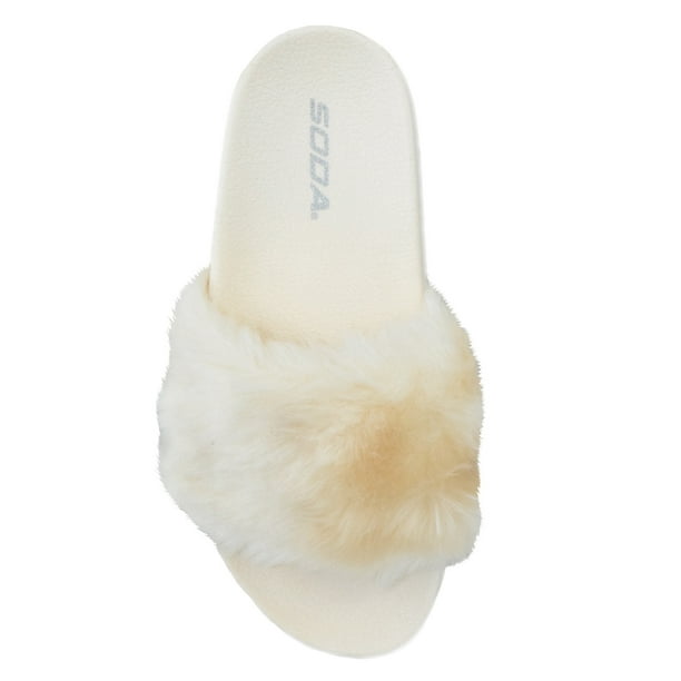 SODA - Soda Women Slip on Soft Fur Fuzzy Sandals Slide Slippers Flat ...
