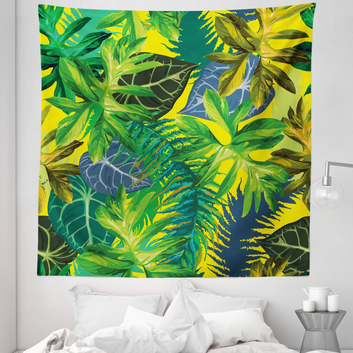 Plant Tapestry, Botany Themed Drawing Depicting Exotic Leaves in ...