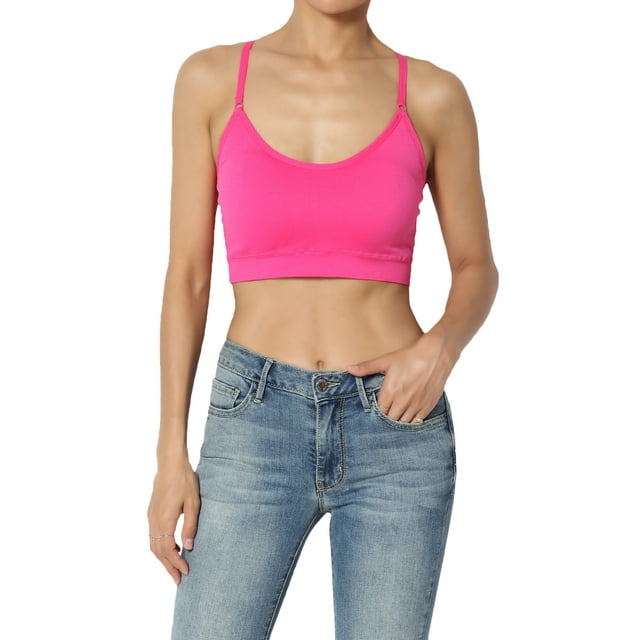 Themogan Womens Plus Removable Pad Cross Back Spaghetti Strap Bra Top