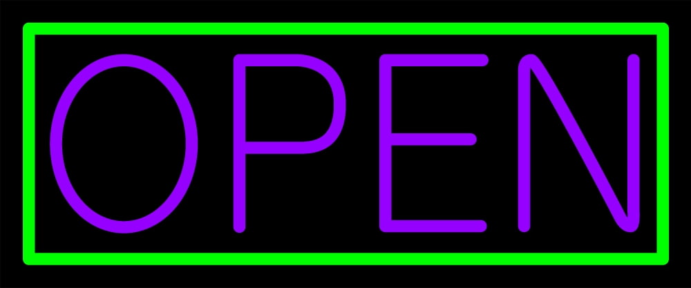 Green Border With Purple Open LED Neon Sign 10 x 24 - inches, Clear ...