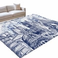 Abstract Washable Area Rug 5 x 7 ft White and Navy Blue Global ...