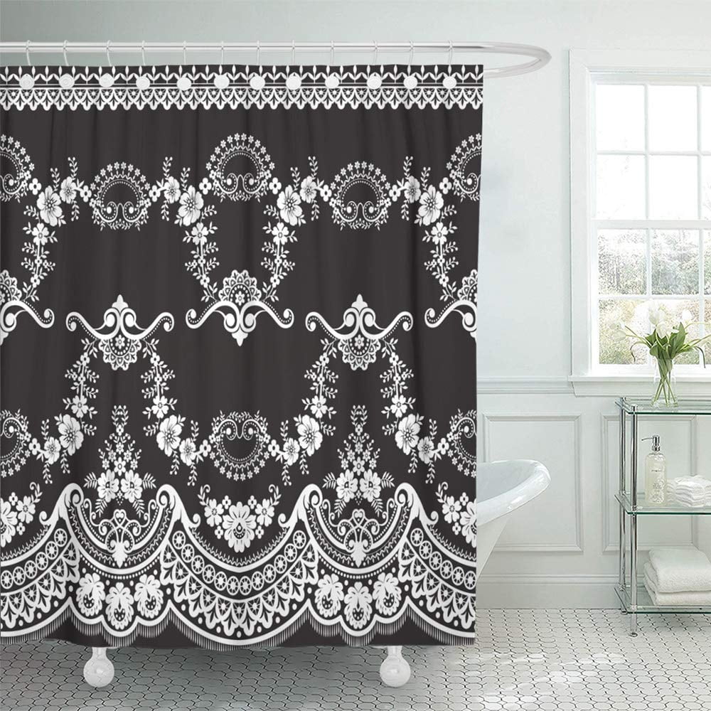 Pknmt Baroque Black Damask Vintage Floral Pattern Curtains Renaissance