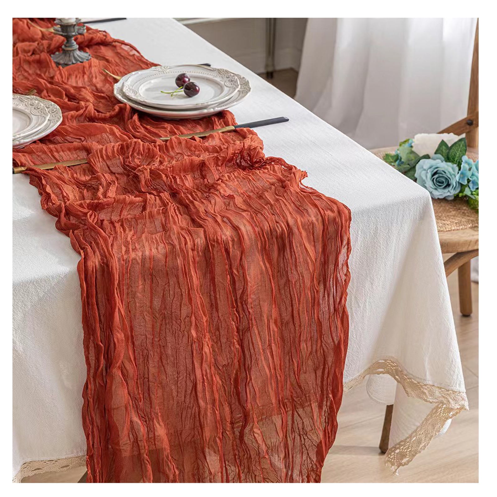 35.4inch Table Runner, 118.1inch Long Cheese Cloth Boho Gauze Table ...