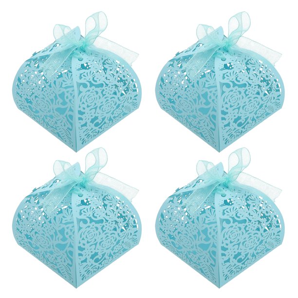 Uxcell Paper Hollow Laser Cut Wedding Favor Candy Boxes with Ribbon ...