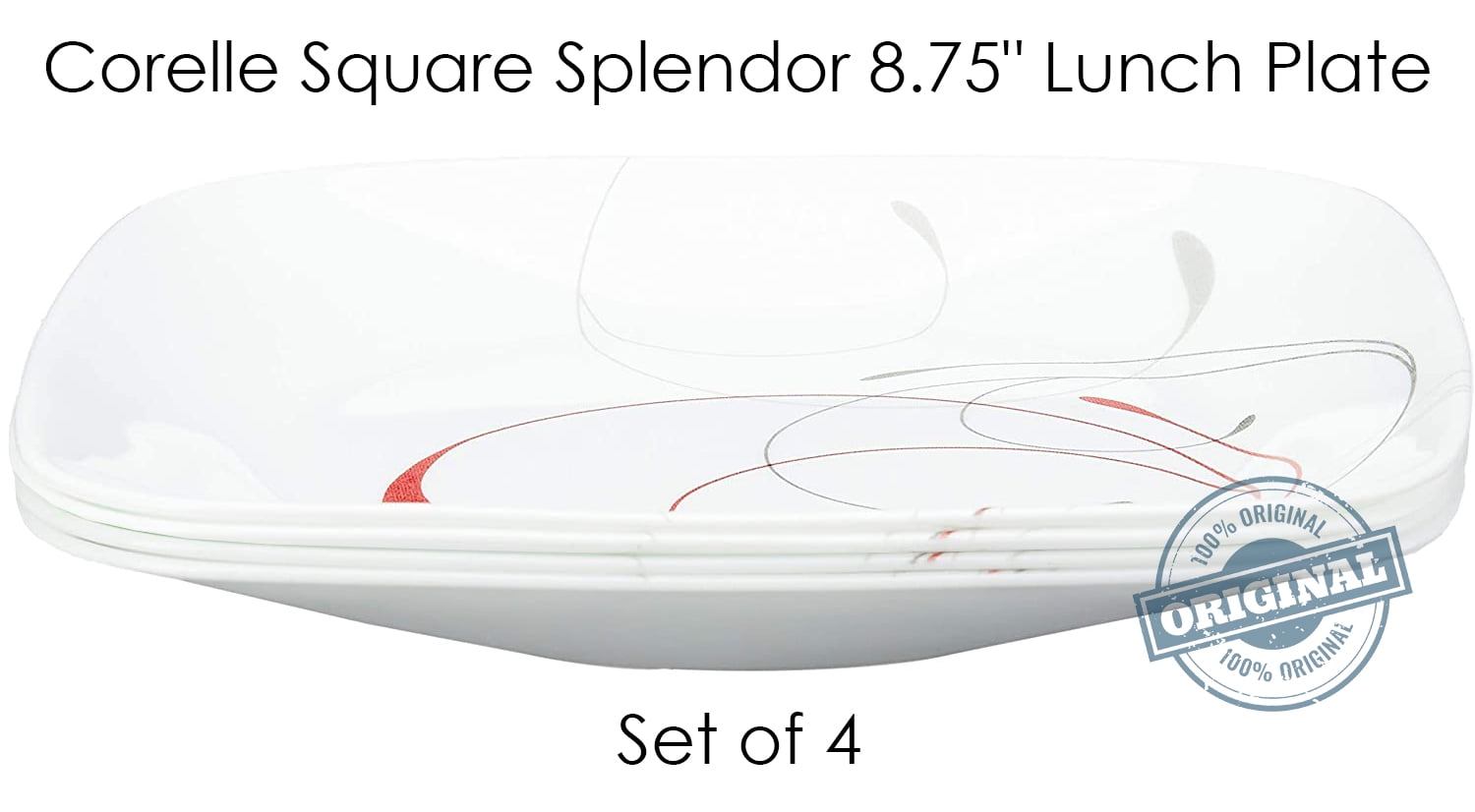 Corelle Square Splendor 8.75" Lunch Plate, Vitrelle Glass, Pack of 4 ...