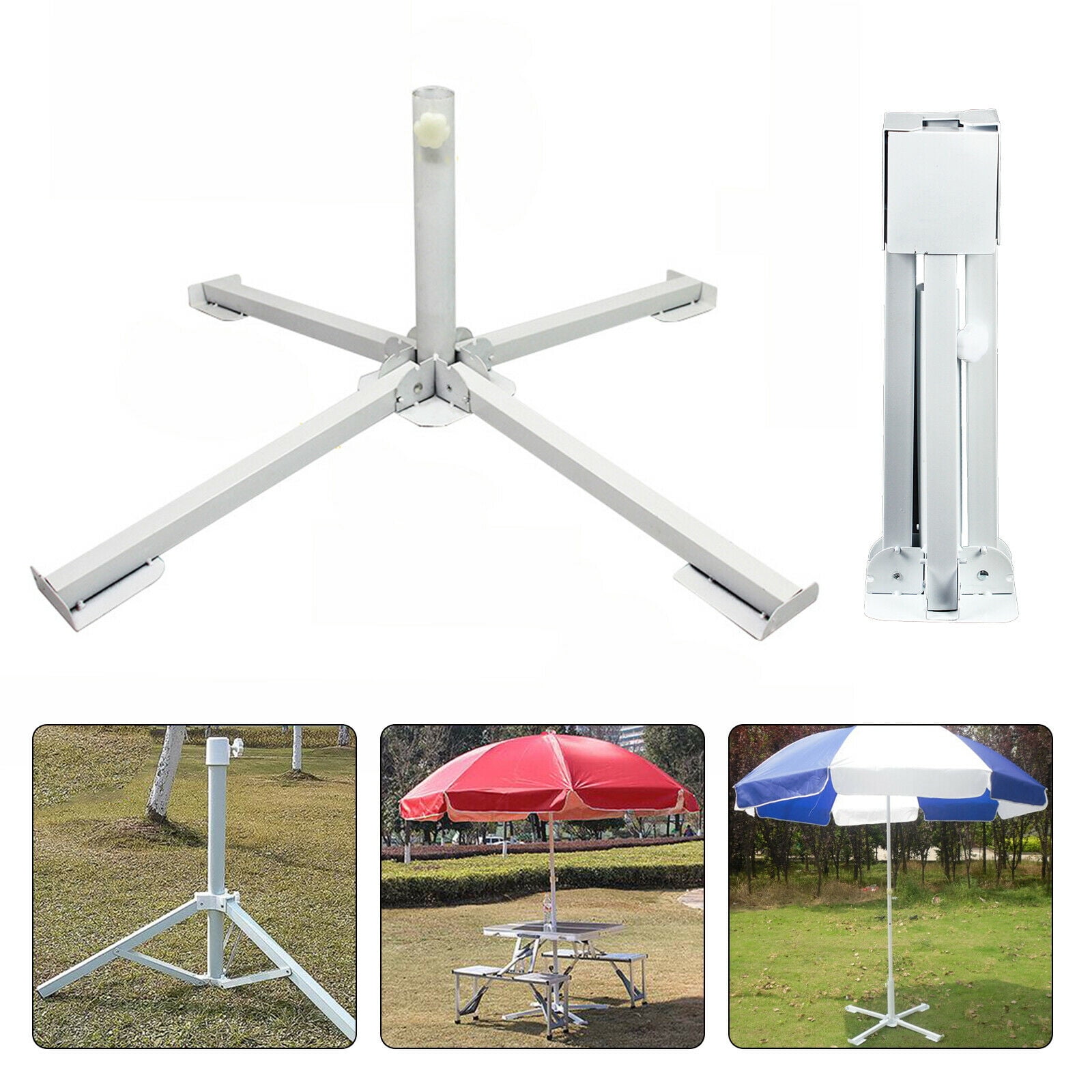 Cross-Shaped Design Outdoor Picnic Umbrella Base Stand Cast Iron White ...