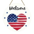 4th of July Patriotic Round Wooden Sign, "Welcome" American Flag Heart ...