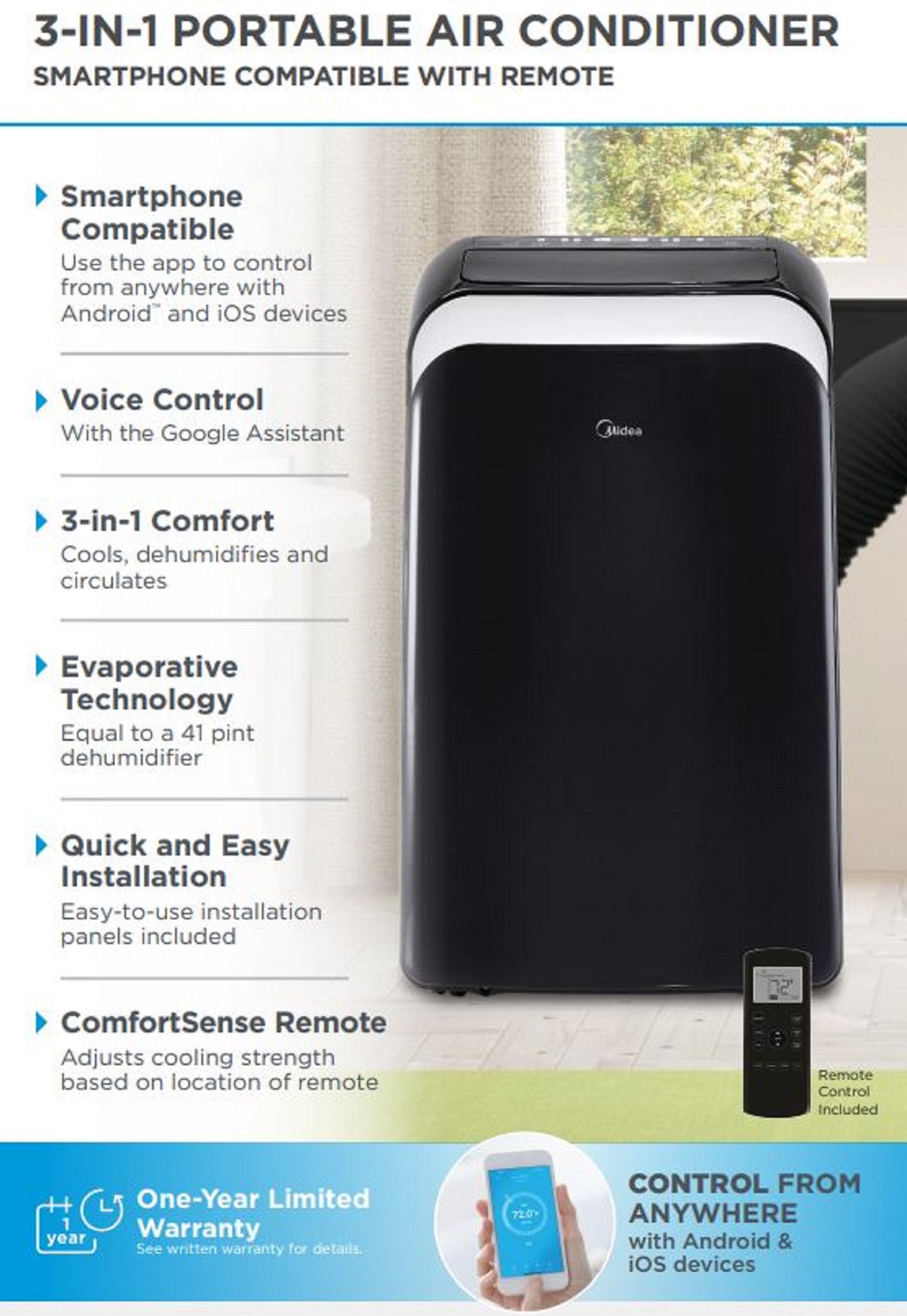 Midea 10 300 BTU 13 500 BTU ASHRAE 115V Smart Portable Air