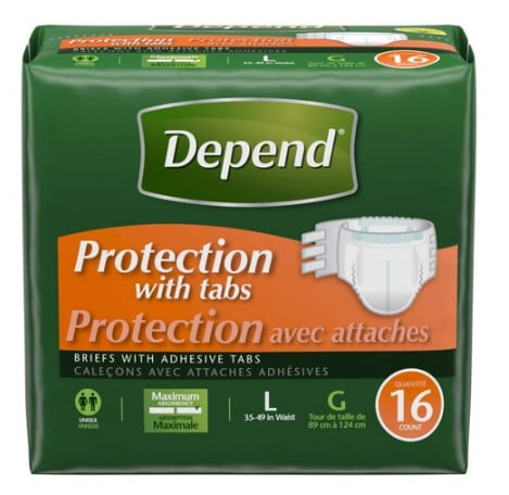 Depend Adult Brief Tab Closure Large / X-Large Disposable Heavy ...