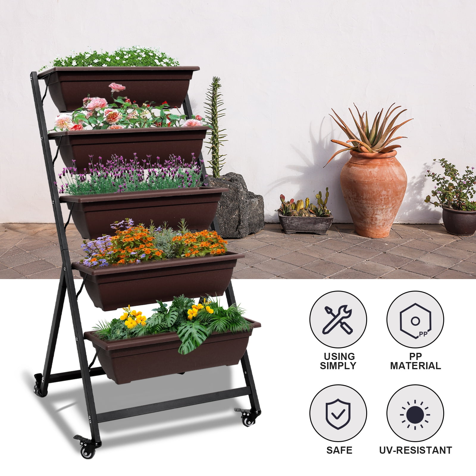 BIGTREE Vertical Garden Planter, Raised Garden Bed 5 Tier Herb Elevated Box with Wheels ...