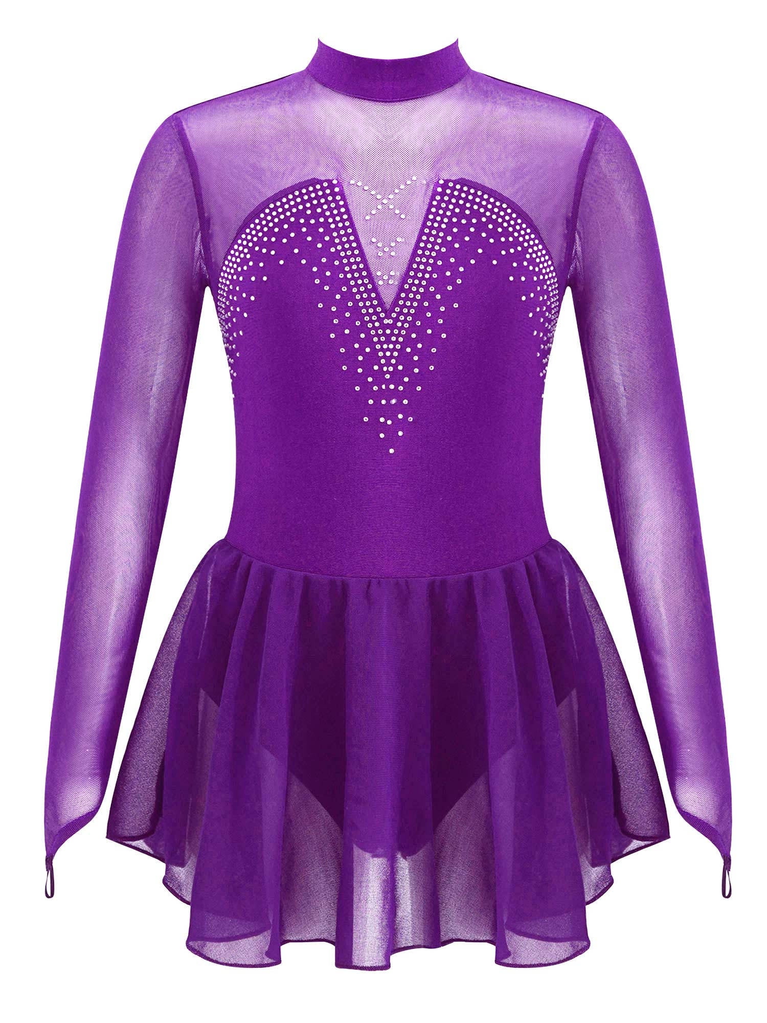 YiZYiF Kids Girls Long Sleeve Ballet Dance Dress Rhinestone Hollow Back yizyif-kids-girls-long-sleeve-ballet-dance-dress-rhinestone-hollow-back