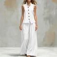 Bosfbaoi Two Piece Sets for Women Sleeveless Stand Collar Button Down ...