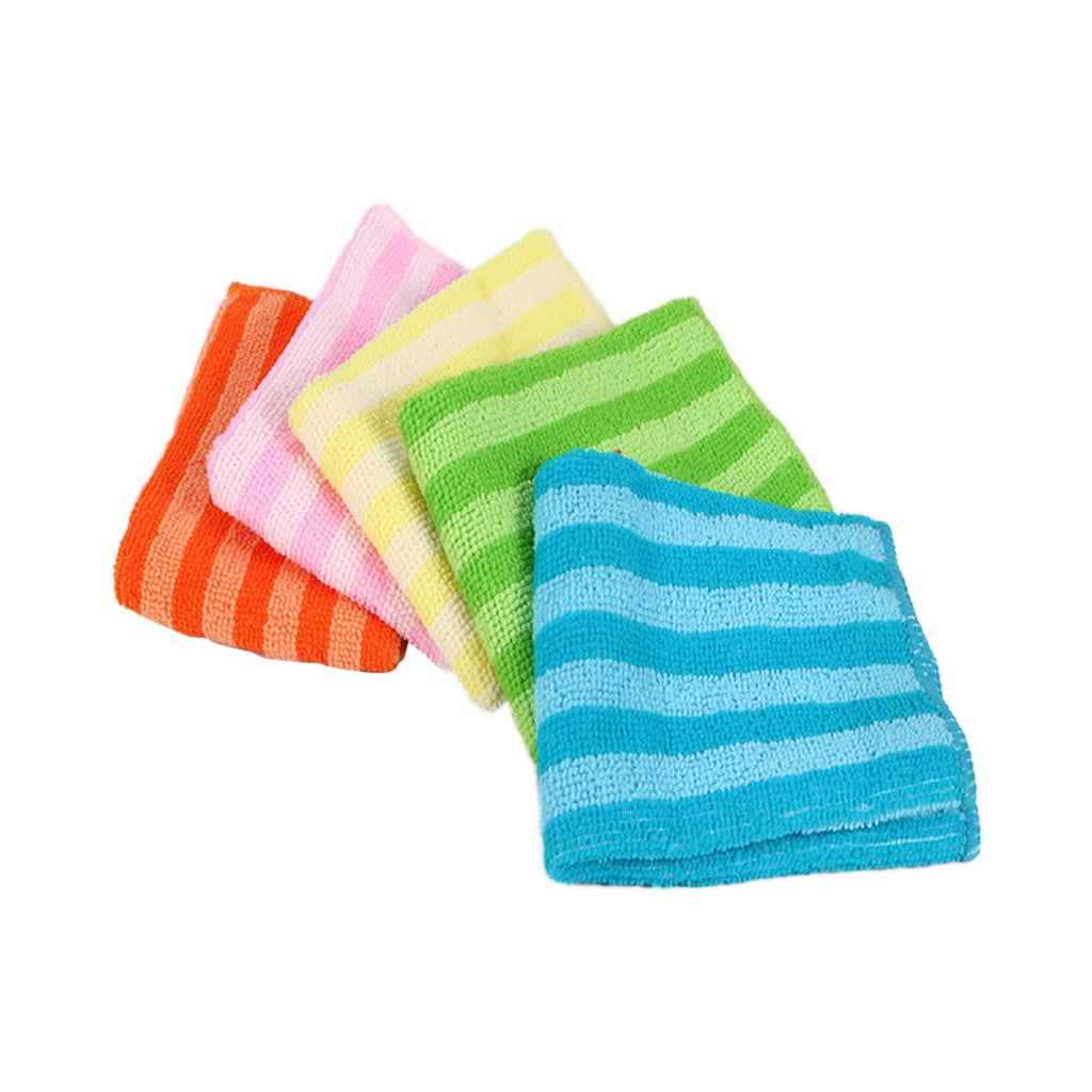 Yulier 5 Pcs Kitchen Dish Towels  Dish Rags  Microfiber Cleaning Cloth  Super Absorbent Kitchen Dishcloths  Colorful Striped Cleaning Towels  11.8X11