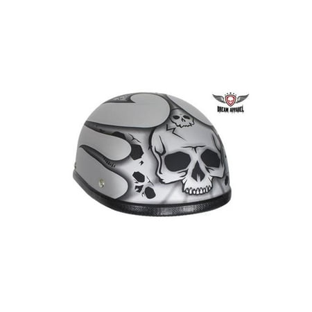 Matte Silver Motorcycle Novelty Helmet with Burning Skull - Extra Large ...