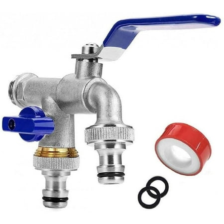 Double Outlet Tap Brass 1/2inch Inlet 3/4inch Outlets Garden Hose ...