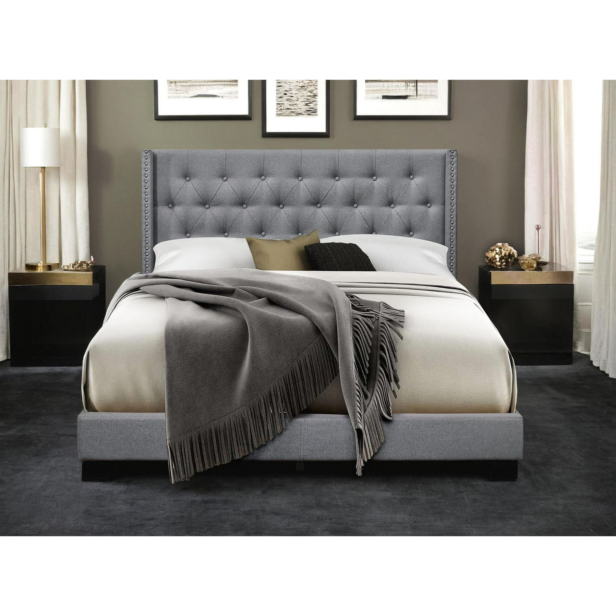 Click here for K-Living Jomar Smoke Colored Linen Fabric Queen Be... prices