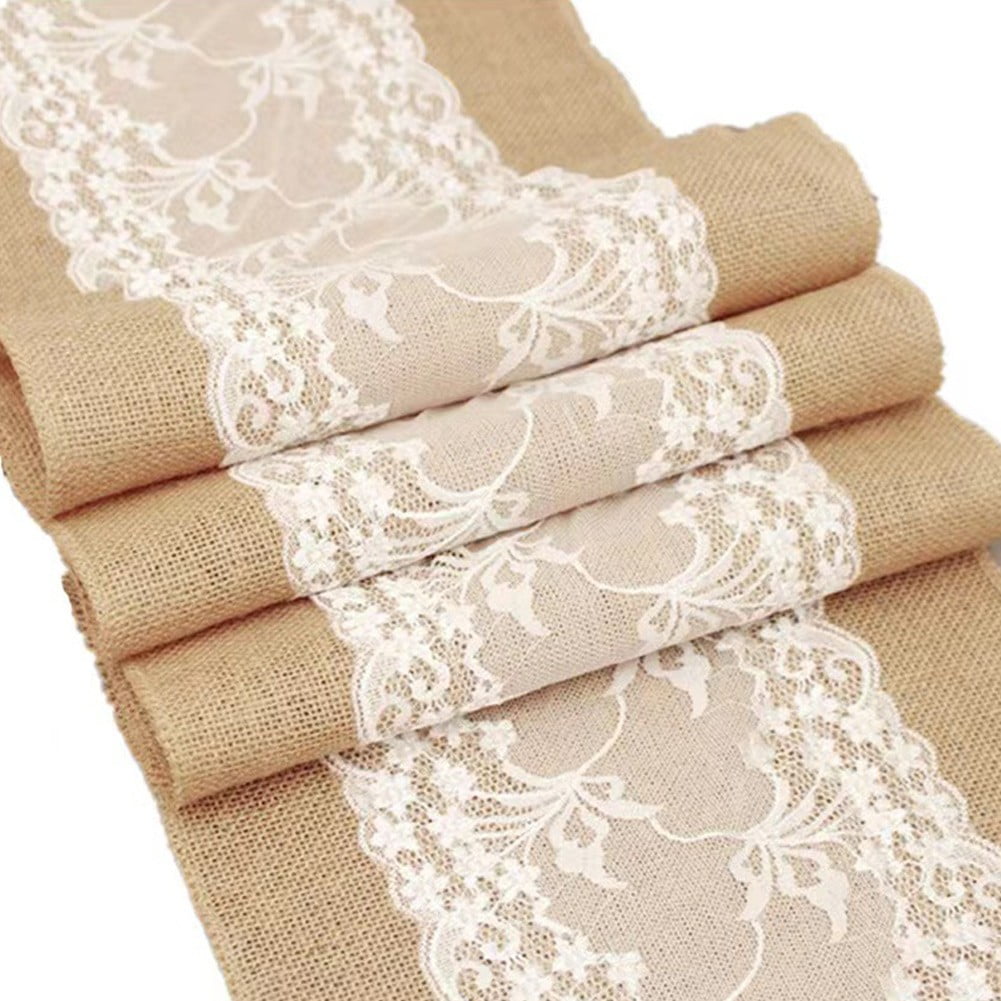 Natural Jute Table Runner With Lace Rustic Festival Party Wedding Decor ...