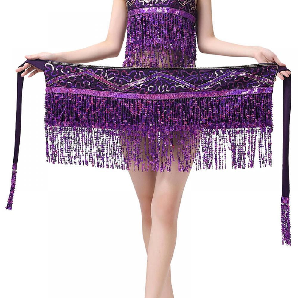 Hotwinter Belly Dance Dancer Costume Sequins Tassel Fringe Hip Scarf