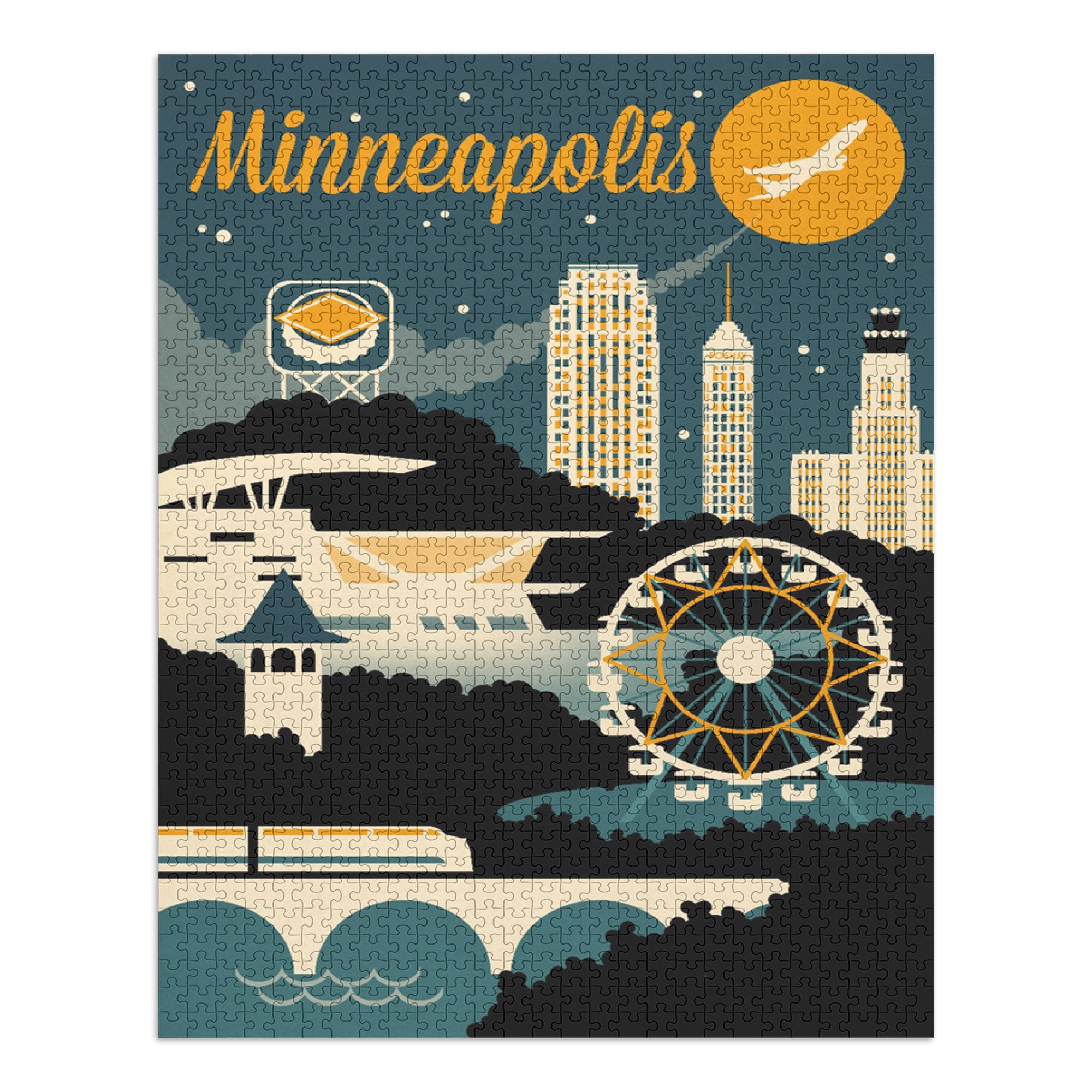 Minneapolis, Minnesota, Retro Skyline (1000 Piece Puzzle, Size 19x27 ...