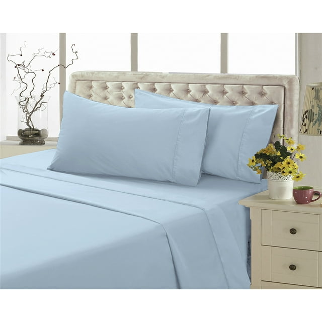 Queen Size Bedding Sheets & Pillowcase 4-Piece Set, Light Blue ...