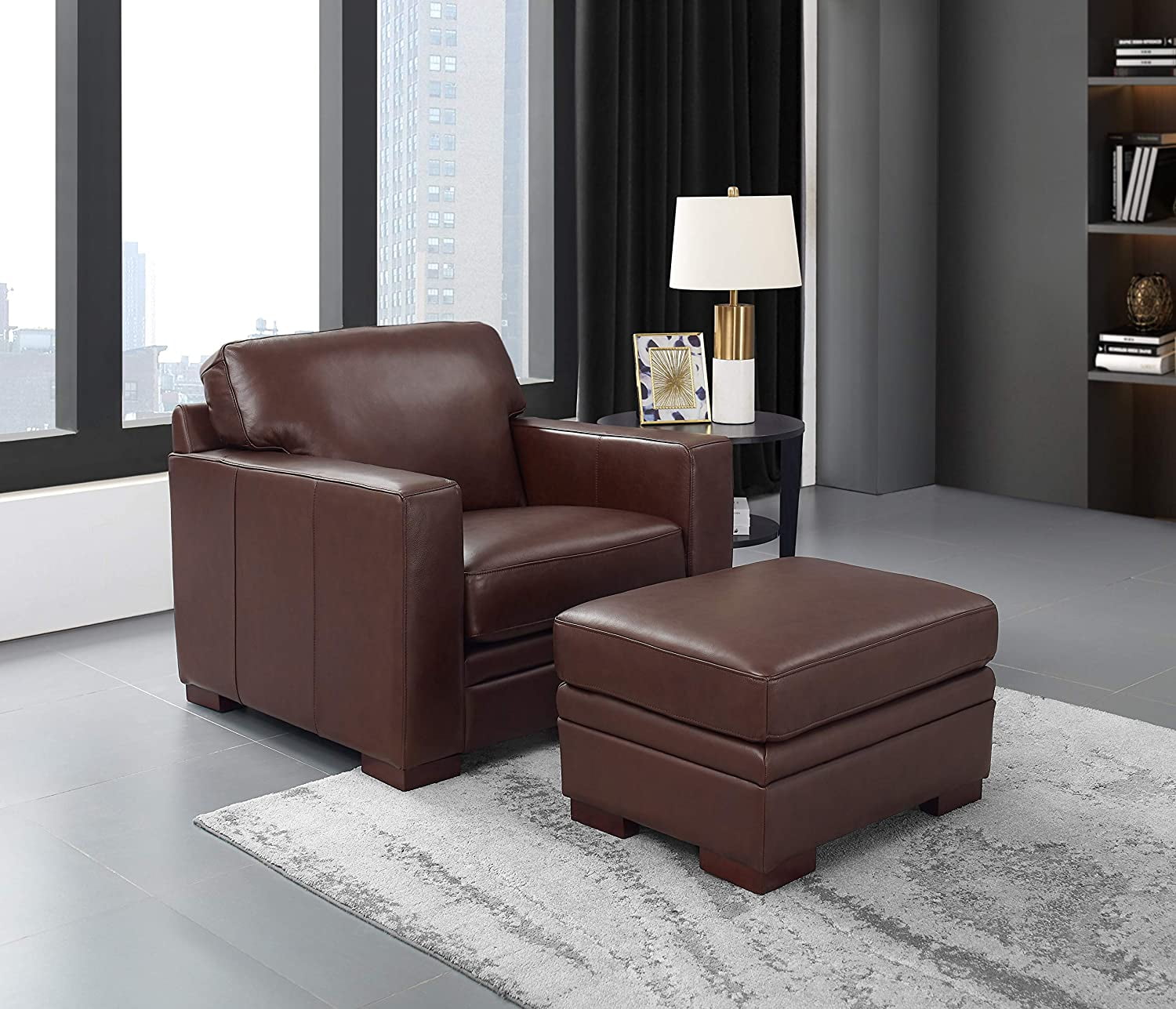 Hydeline Dillon 100% Leather Chair and Ottoman Set, Brown - Walmart.com