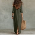 Women's Summer Cotton Linen Pleated 3/4 Sleeve Split Maxi Shirt Dress ...
