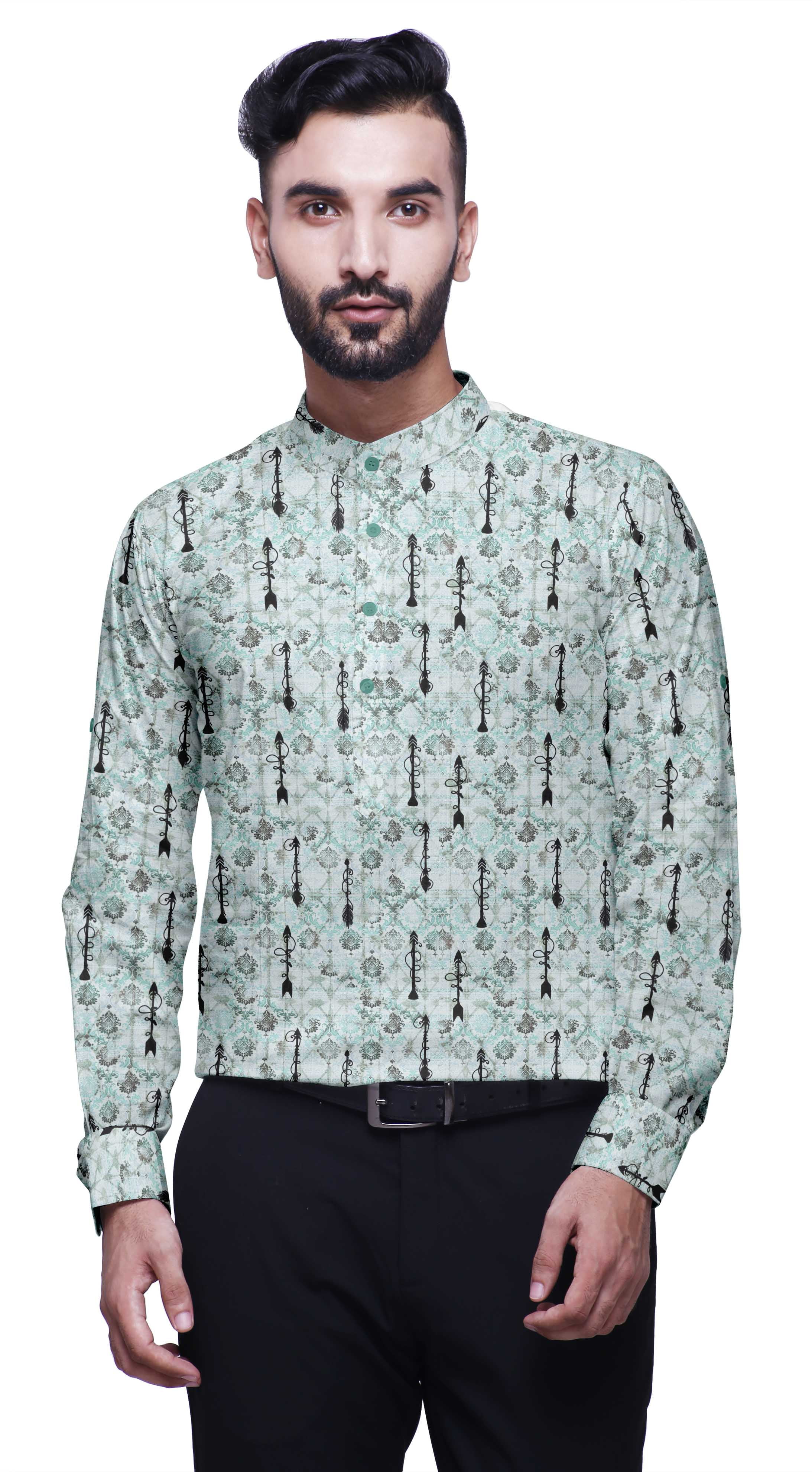 BESTMAN Printed Mens Short Kurta Indian Mandarin CollarÂ Shirts Casual ...