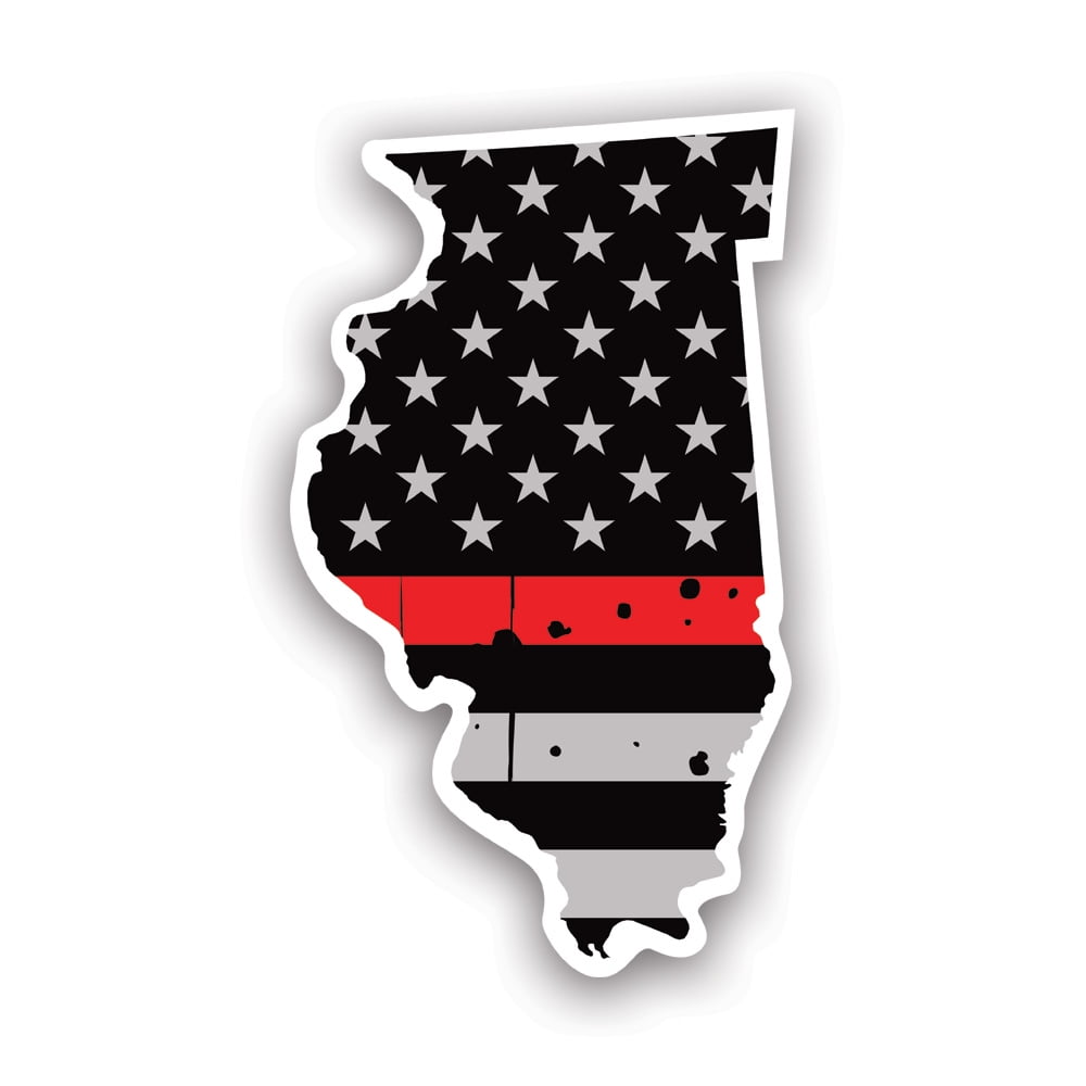 Distressed Thin Red Line Illinois State Shaped Subdued US Flag Sticker ...