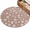 Brown Paw Print Washable Round Area Rug 4 ft, Modern Classic Gray White ...