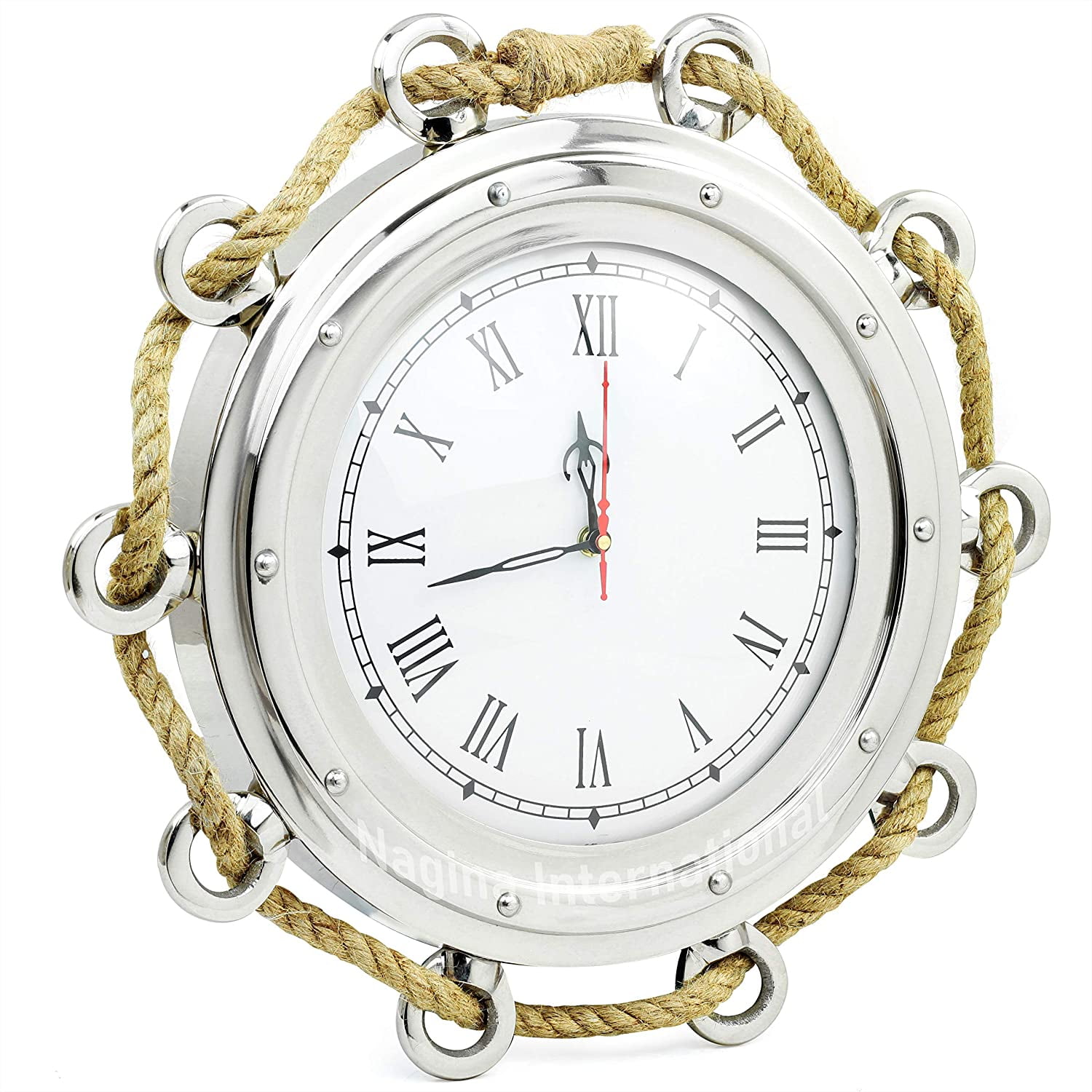Aluminum Porthole Jalebi Rope Clock (Nickel Polished) - (16 Inches ...