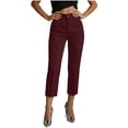 Ailaofu Women's High Waist Button Front Cropped Slim Fit Trouser Center ...