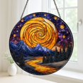 Night Sky Mountain Landscape Stained Glass Style Decorative Window ...