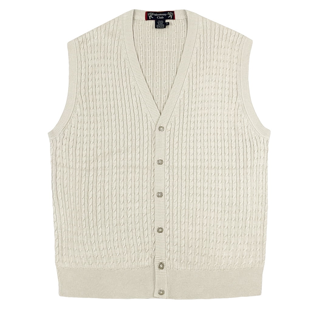 Monterey Club Men's Silk Blended Cable Knit Cardigan Vest #1955 ...