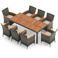 Costway 9PCS Patio Rattan Dining Set Acacia Wood Table Cushioned Chair Mix Gray - Walmart.com