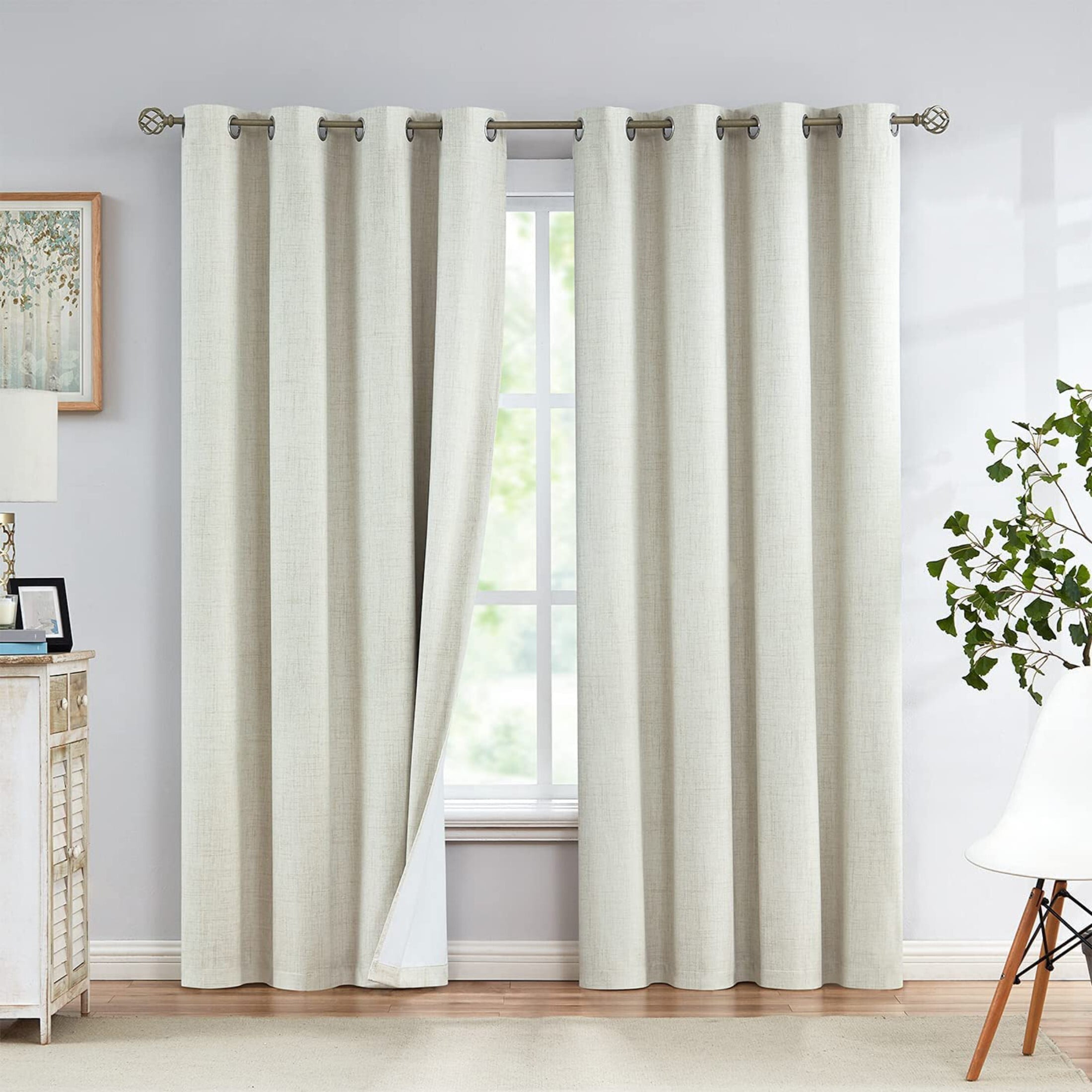 Bazaahm Natural Linen Blackout Curtains for Bedroom 84"Lx52"W Ivory ...