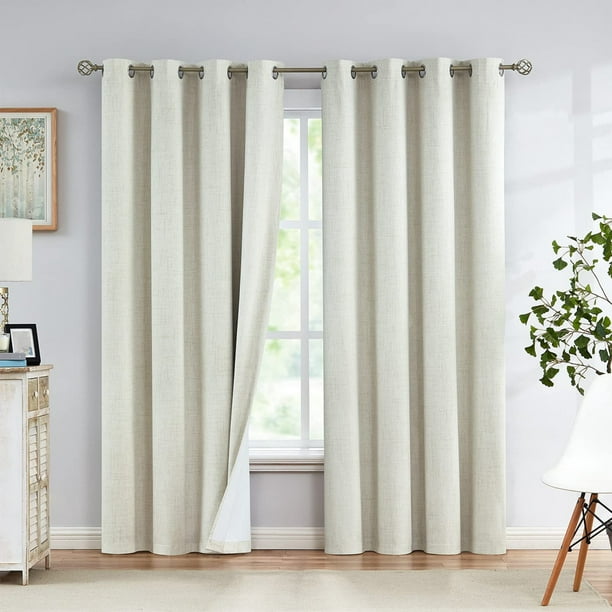 Bazaahm Linen 100% Blackout Curtains 54"L x 52"W Solid Ivory Beige ...