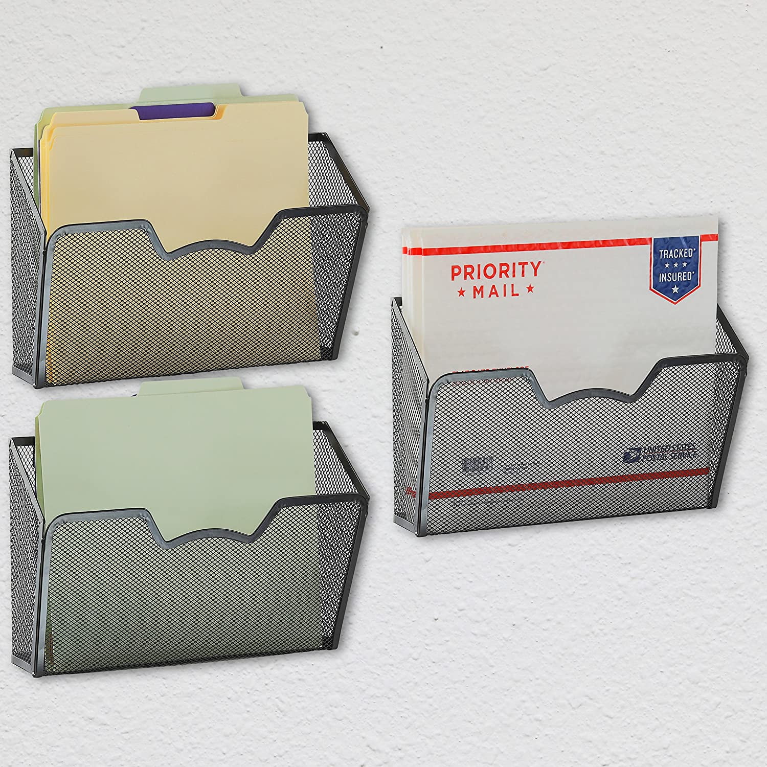 3 Pack - SimpleHouseware Wall Mount Single Pocket File Organizer Holder ...