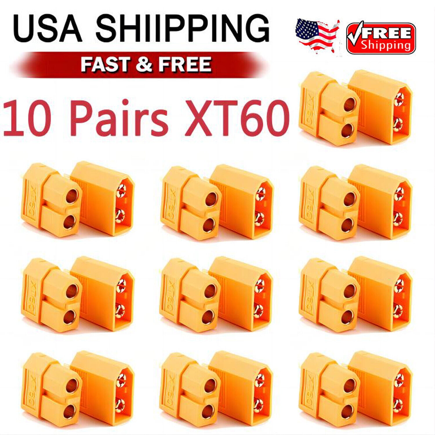 10 Pairs XT60 Bullet Connectors Gold Plated RC Lipo DIY Plug Power Battery XT-60 - Walmart.com